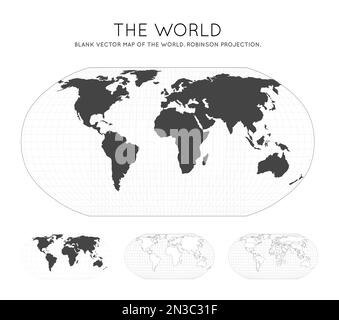 Map of The World. Robinson projection. Globe with latitude and ...