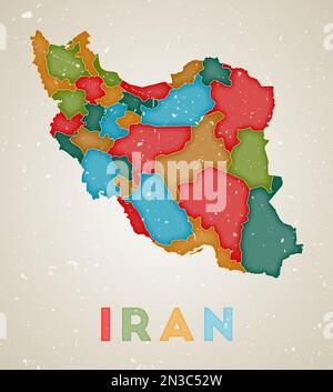 Iran vintage map. Grunge poster with map of the country in retro color ...