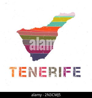 Tenerife map. Map of the island with beautiful geometric waves in red ...
