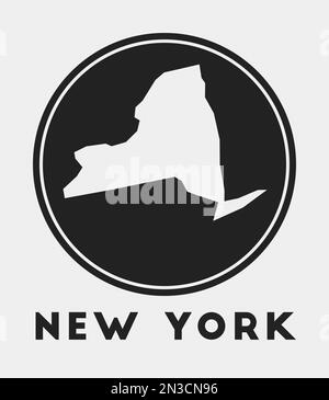 New York Badge. Round logo of us state with triangular mesh map and ...