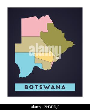 Botswana map. Country poster with regions. Old grunge texture. Shape of ...