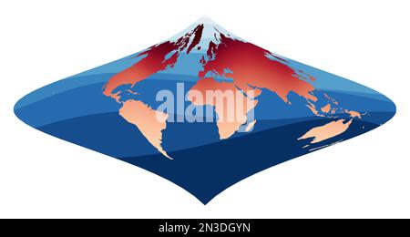 Vector world map. Foucault's stereographic equivalent projection. Plain ...