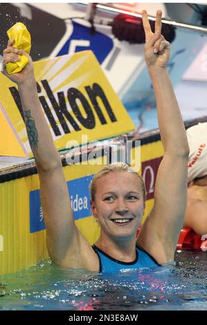 Sarah Sjoestroem of Sweden celebrates after winning the women's 50m ...
