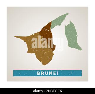 Brunei vintage map. Grunge poster with map of the country in retro ...