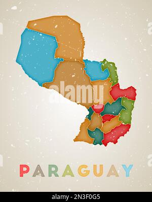 Paraguay vintage map. Grunge poster with map of the country in retro ...