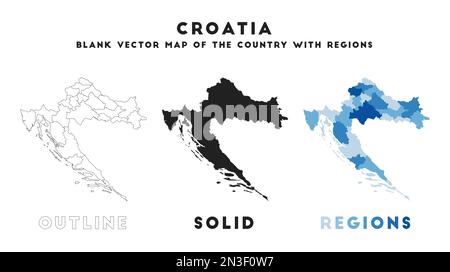 Croatia Map. Croatian Country Map. Black and White National Outline ...