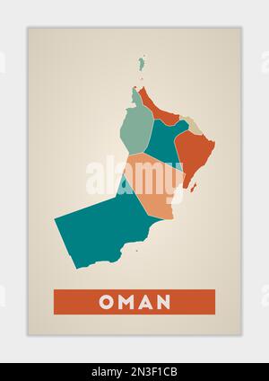 Oman map. Country poster with regions. Old grunge texture. Shape of ...