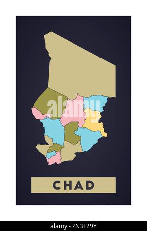 Chad map. Country poster with regions. Old grunge texture. Shape of ...
