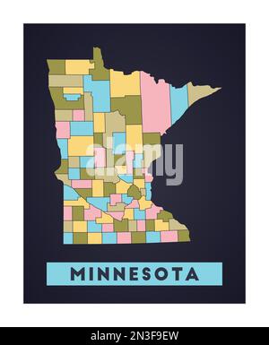 Minnesota map. US state poster with colored regions. Old grunge texture ...