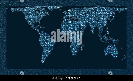Abstract telecommunication world map. Cylindrical equal-area projection ...