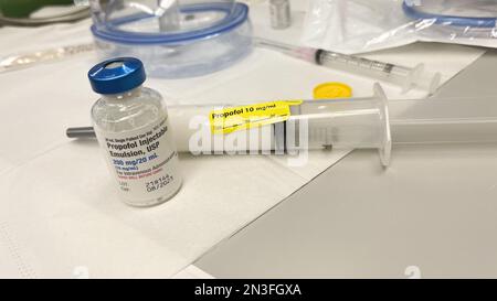 Propofol Hospital Medications in syringe and line Stock Photo - Alamy