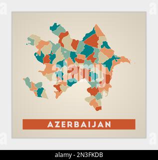 Azerbaijan map. Country poster with regions. Shape of Azerbaijan with ...