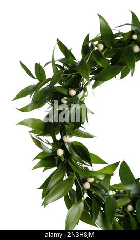 Beautiful mistletoe wreath on white background Stock Photo - Alamy