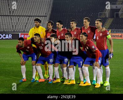 Soccer players of Partizan pose for a team photo before their Europa ...
