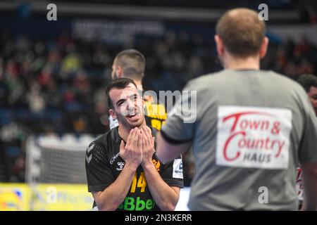 Milos Vujovic (Montenegro) arguing to the referee. EHF Euro 2022. Main ...
