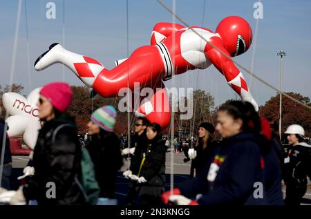 Power Ranger balloon floats in the air during the annual Macy's ...