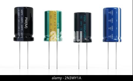 Various capacitors isolated on white background. 3D illustration Stock Photo - Alamy