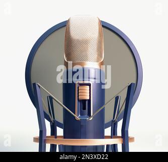 A professional purple and rose gold condenser microphone assempled with ...