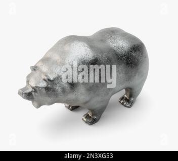 A token statuette depicting a silver bear on an isolated dark ...
