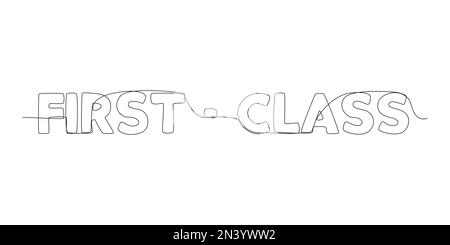 One continuous line of First-Class Gift word with rose flowers. Thin ...