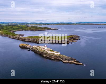Aerial of the Rotten Island Lighthouse with Killybegs in background ...