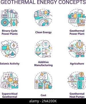 geothermal energy renewable heat icons set vector Stock Vector Image & Art - Alamy