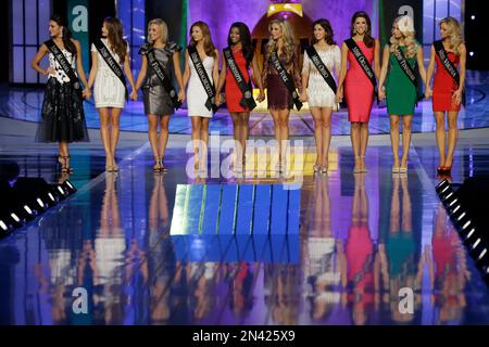 Miss Ohio Mackenzie Bart, left, and Miss Florida Victoria Cowen, right ...
