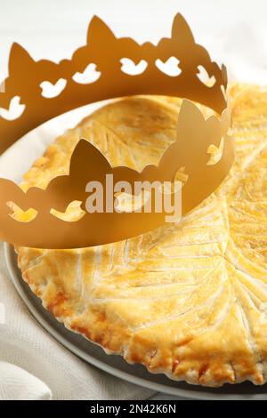 Three kings cake or galette des rois in French. Traditional epiphany ...