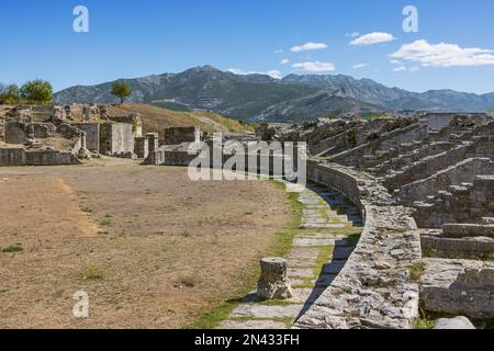 Side view of the amphitheater of Solana in the Roman ruins just outside ...