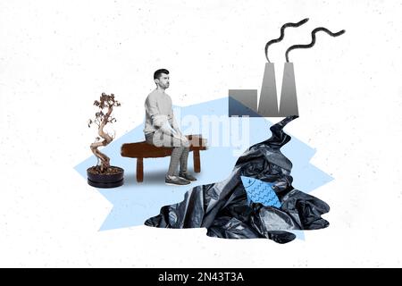 Air and water pollution. Contemporary art collage, modern creative ...