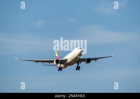 White, red and yellow Iberia airbus a330-302 A333 with registration ...