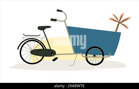 Cargo bike simple flat hand drawn style standing at the parking ...