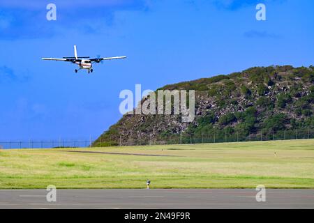 Sint Eustatius - 8 Feb 2023, Plane during arrival on F.D. Roosevelt ...
