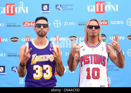 Emanuele Busnaghi aka Thema (L) and Francesco Stranges aka Strano (R) of Gemelli Diversi perform ...