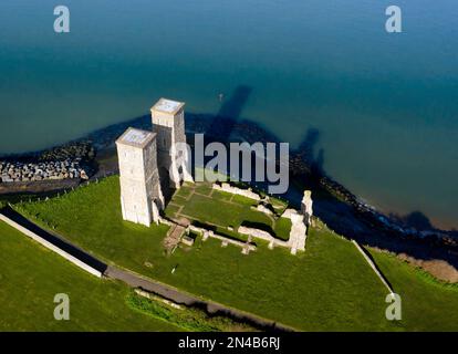 Aerial image of the ruins of St Mary's Church, at Reculver Country Park ...