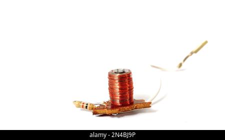 out of order transformer and other elementa of small vintage electronic ...