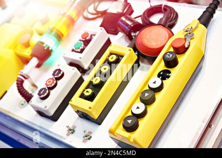 Push button control panels for electrical equipment Stock Photo - Alamy