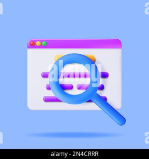 Simple browser window with magnifying glass on modern background ...