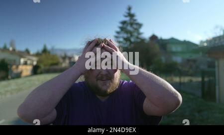 One desperate young fat man feeling upset. Overweight person feeling ...