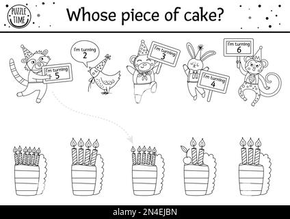 Birthday matching game with cakes and candles. Holiday math activity ...