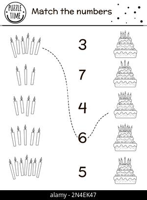Birthday matching game with cakes and candles. Holiday math activity ...