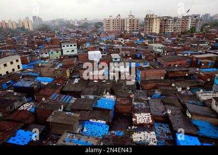 High rise buildings and slums ; Mumbai Bombay ; Maharashtra ; India ...