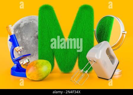 Kids ABC, Letter M with moon. 3D rendering isolated on white background ...
