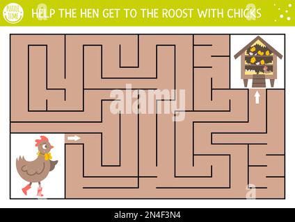 Farm animal educational maze game. Labyrinth page for children's ...