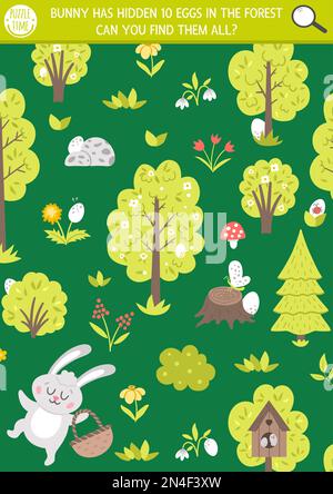 Easter bunny searching for eggs in forest vector Stock Vector Image ...