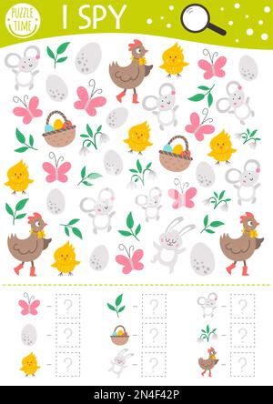 Easter I spy game for kids. Searching and counting activity with cute ...