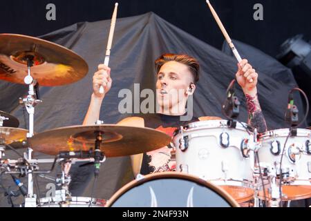 Drummer Mat Madiro of Trivium performs at the Rockstar Energy Drink ...