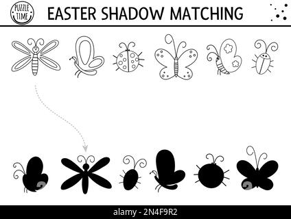 Easter black and white shadow matching activity with bunnies. Spring ...