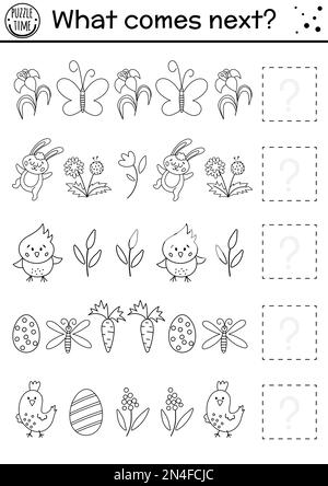 Easter black and white matching activity for children. Outline spring ...