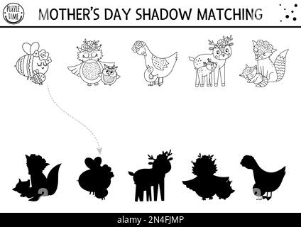 Mothers day black and white matching activity for children with moms ...